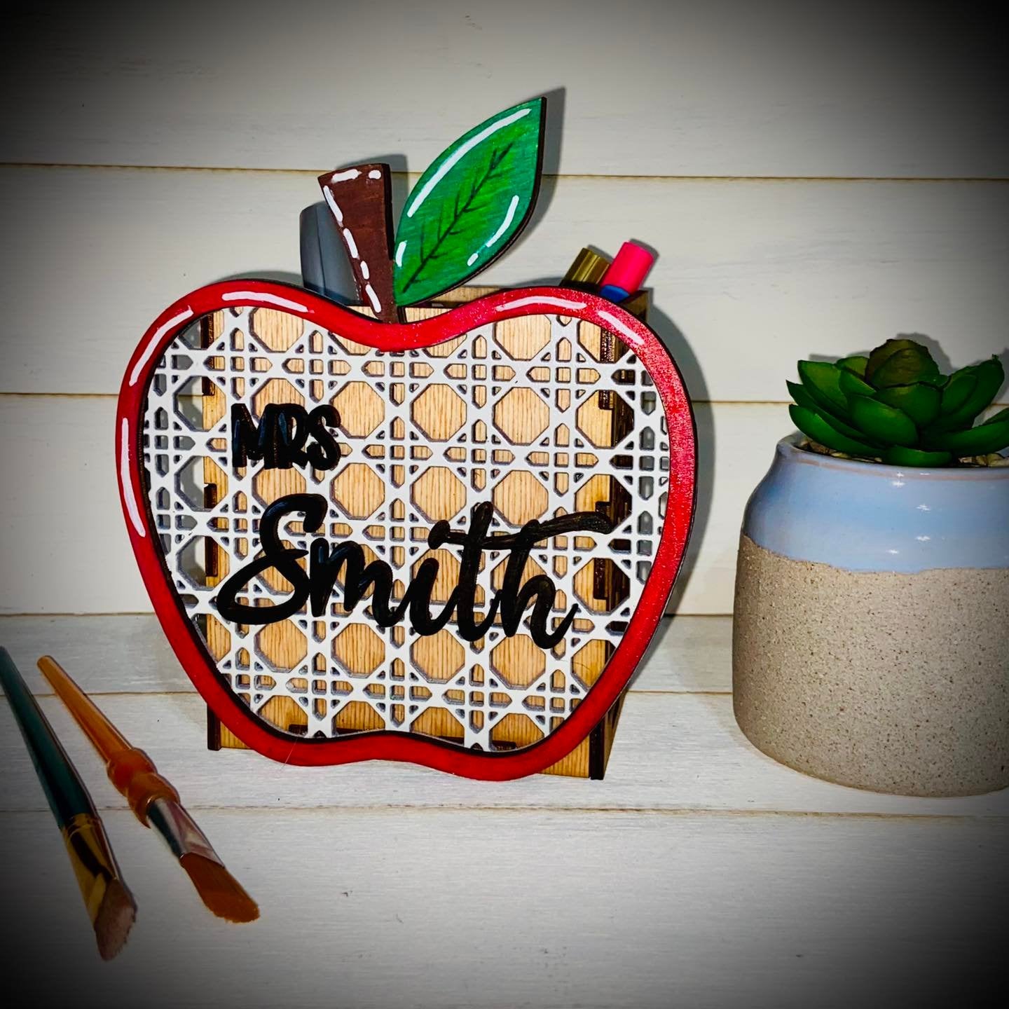 Apple Rattan Pencil Holders | Happy Etchings